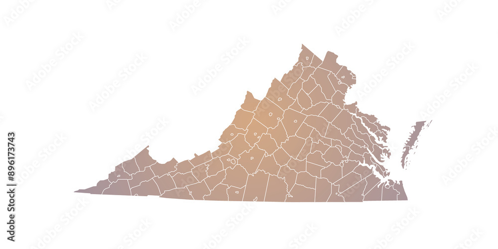 Virginia administrative map. counties map of Virginia with color, blank ...
