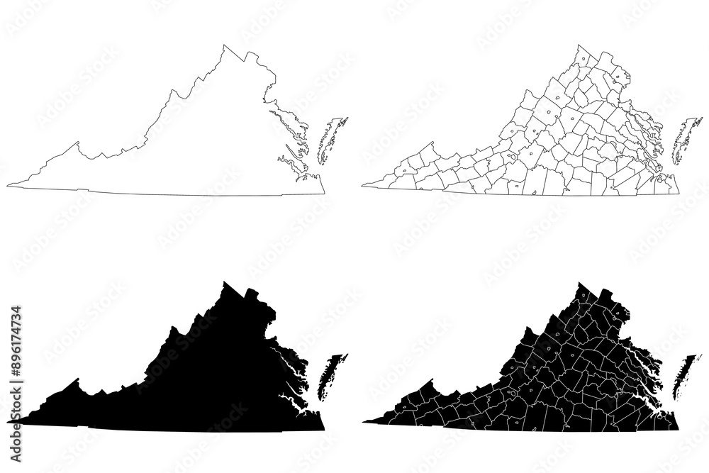 Virginia administrative map, Virginia outline and counties state map ...