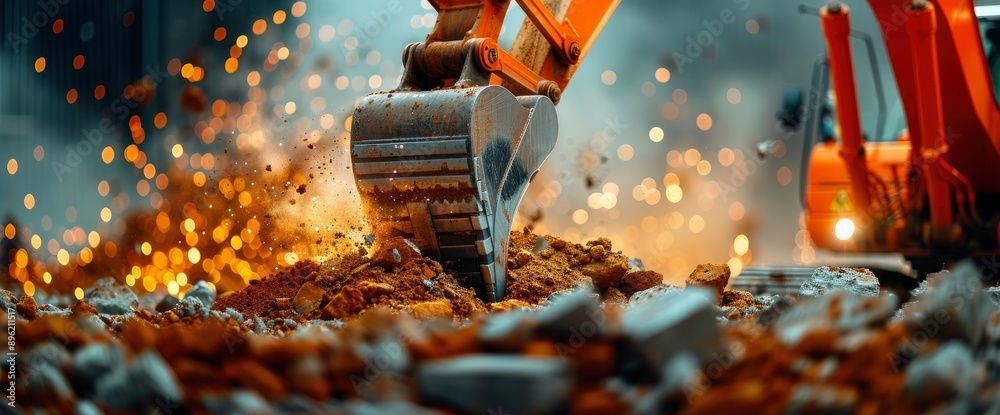 A Crusher Destroying Reinforced Concrete At A Demolition Site ...