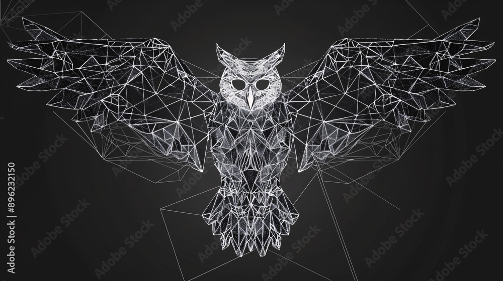 Highly detailed geometric owl drawing with intricate linework and sharp ...