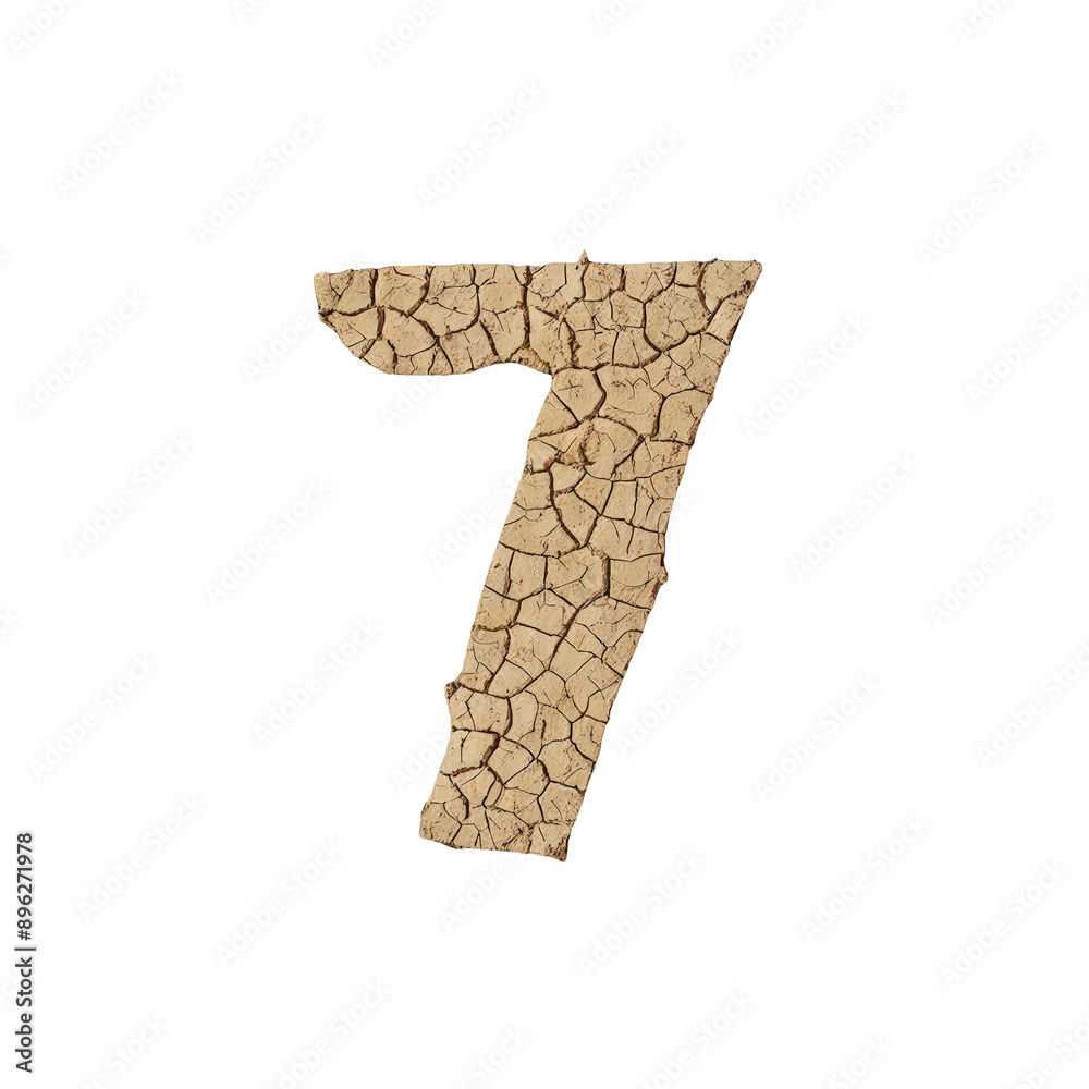 Number 7. Seven. Nature Inspired Cracked Earth dried out soil Artstyle ...