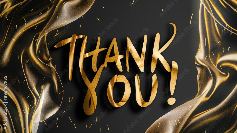 Luxury golden THANK YOU poster text on black background, featuring wavy ...