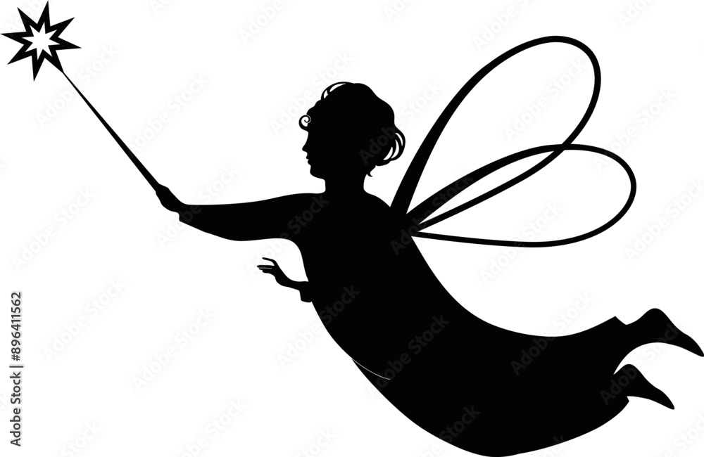 Стоковое векторное изображение «Fairy vector silhouette black and white ...