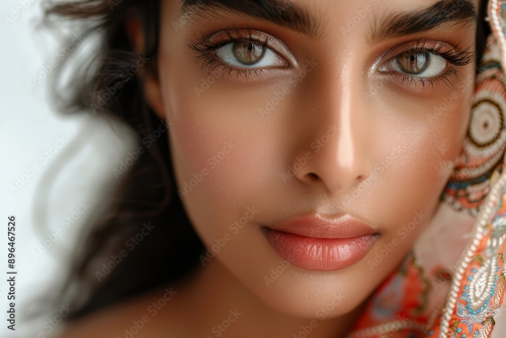 Closeup portrait of a stunning Indian girl with flawless skin wearing ...