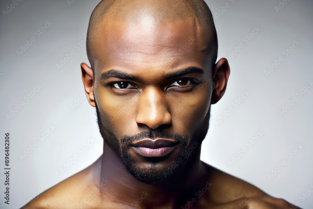 Confident African American male model with chiseled features and shaved ...