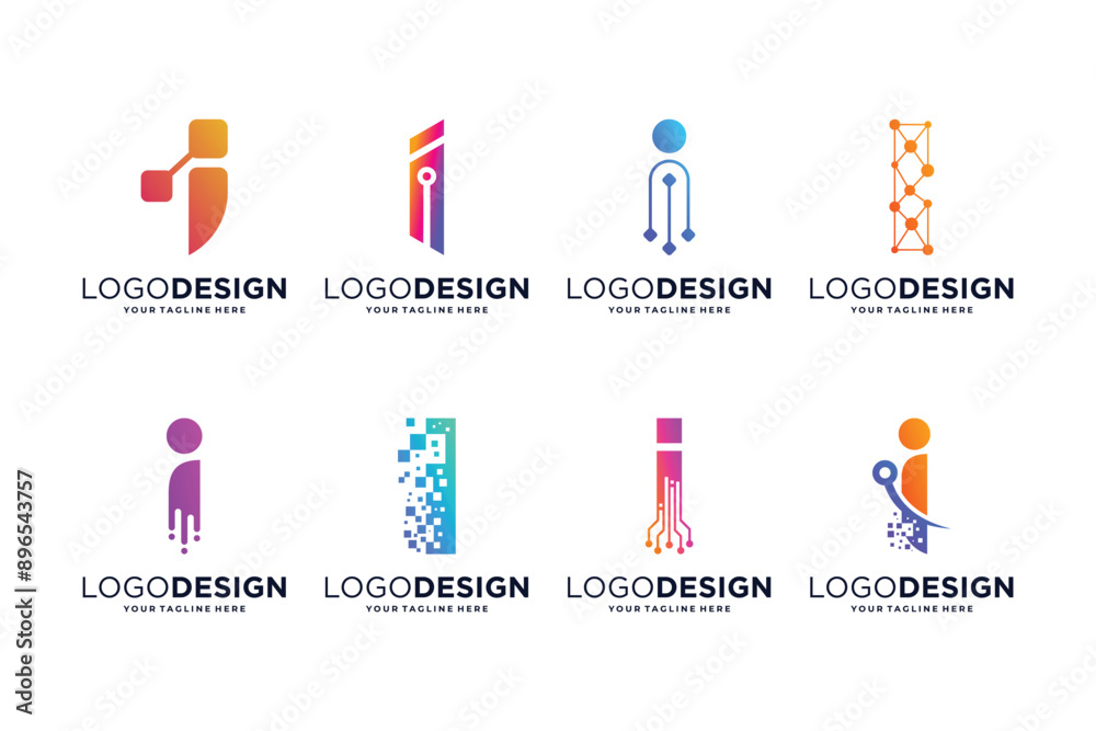 Letter I tech logo design. Digital, connection, and science logo ...
