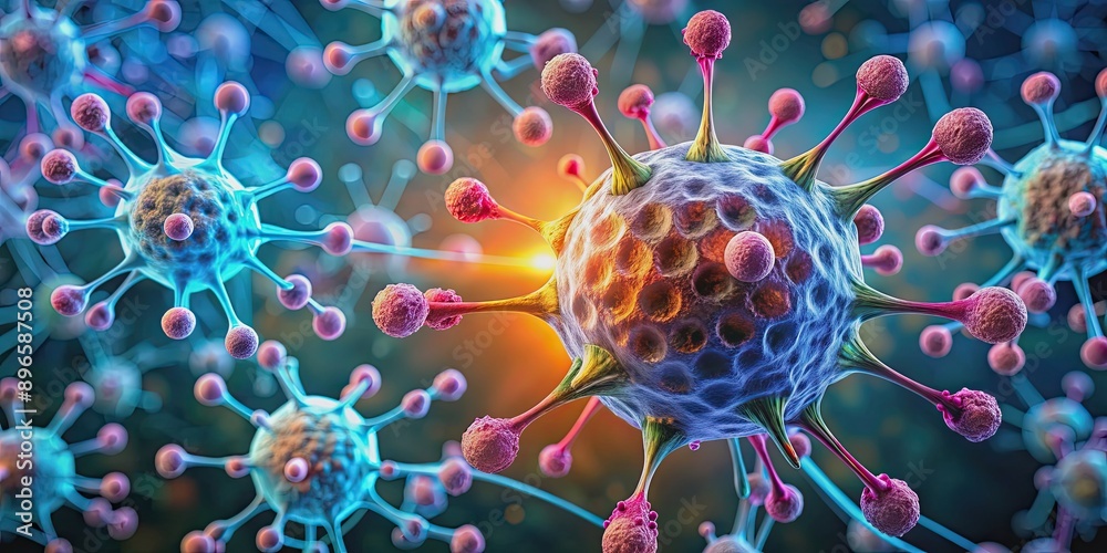 Molecular structure of a cancer cell, cancer, cell, nucleus, DNA ...