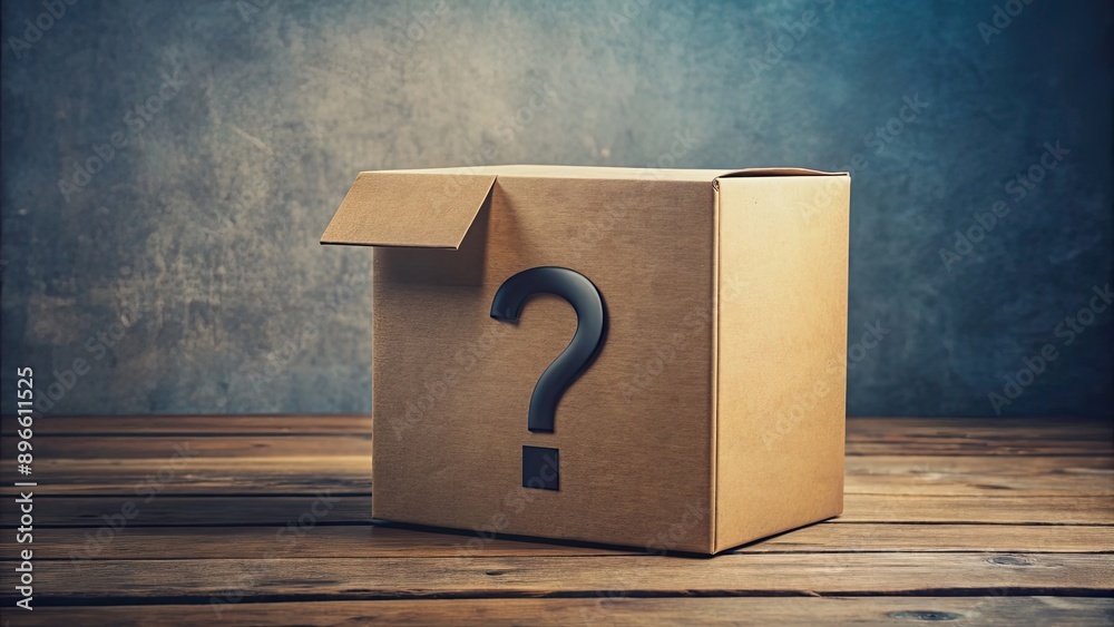 Mystery box with question mark sign in element , surprise, curiosity ...