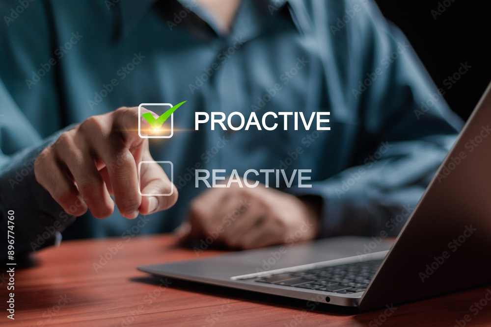 Proactive or reactive solution initiative concept. Businessman tick a ... Proactive or reactive solution initiative concept. Businessman tick a ...
