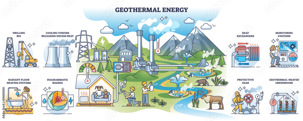 Geothermal energy and heat temperature from underground outline ...