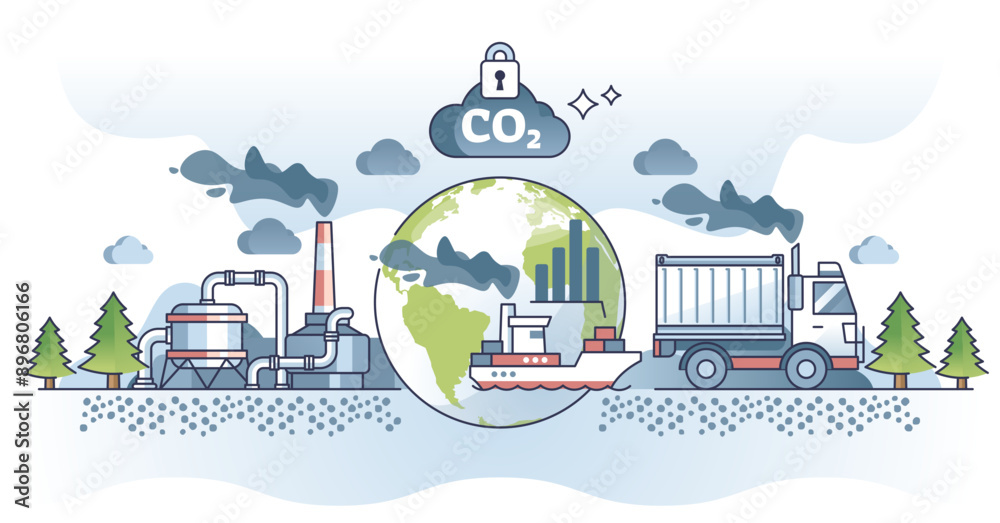 Global trade and its environmental impact from greenhouse gas outline concept, transparent ...