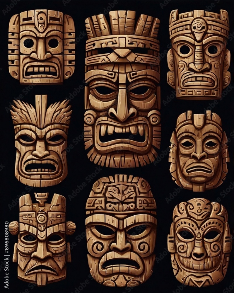 Hawaiian totem tiki mask. Hawaii or Polynesian island ancient native ...