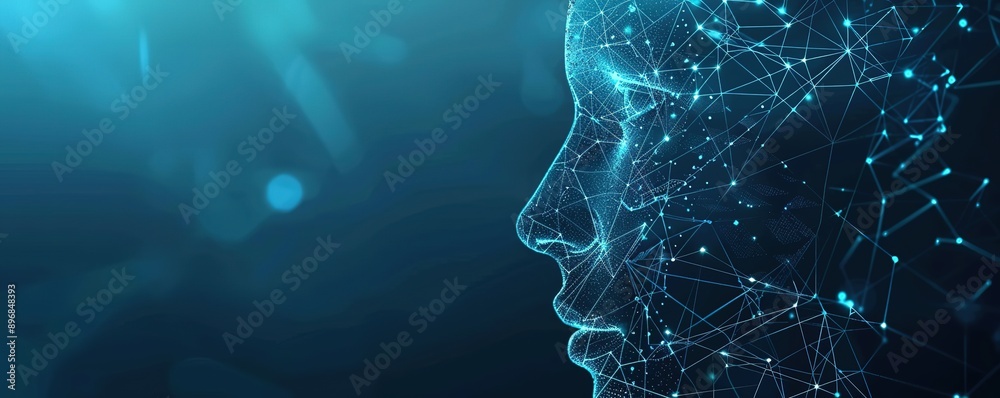 Abstract digital background with blue lines and dots forming the shape ...