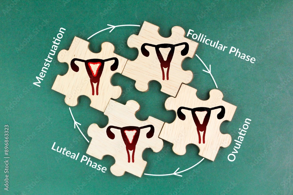 Stockfotot puzzle with icons and words menstruation, the follicular ...