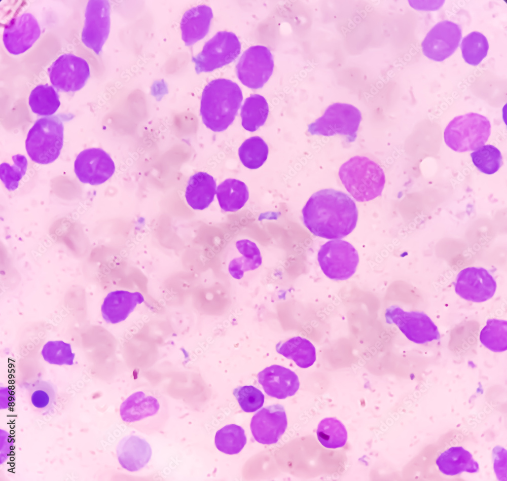 Bone marrow study smear picture of Acute Myeloid Leukemia, Blast cell ...