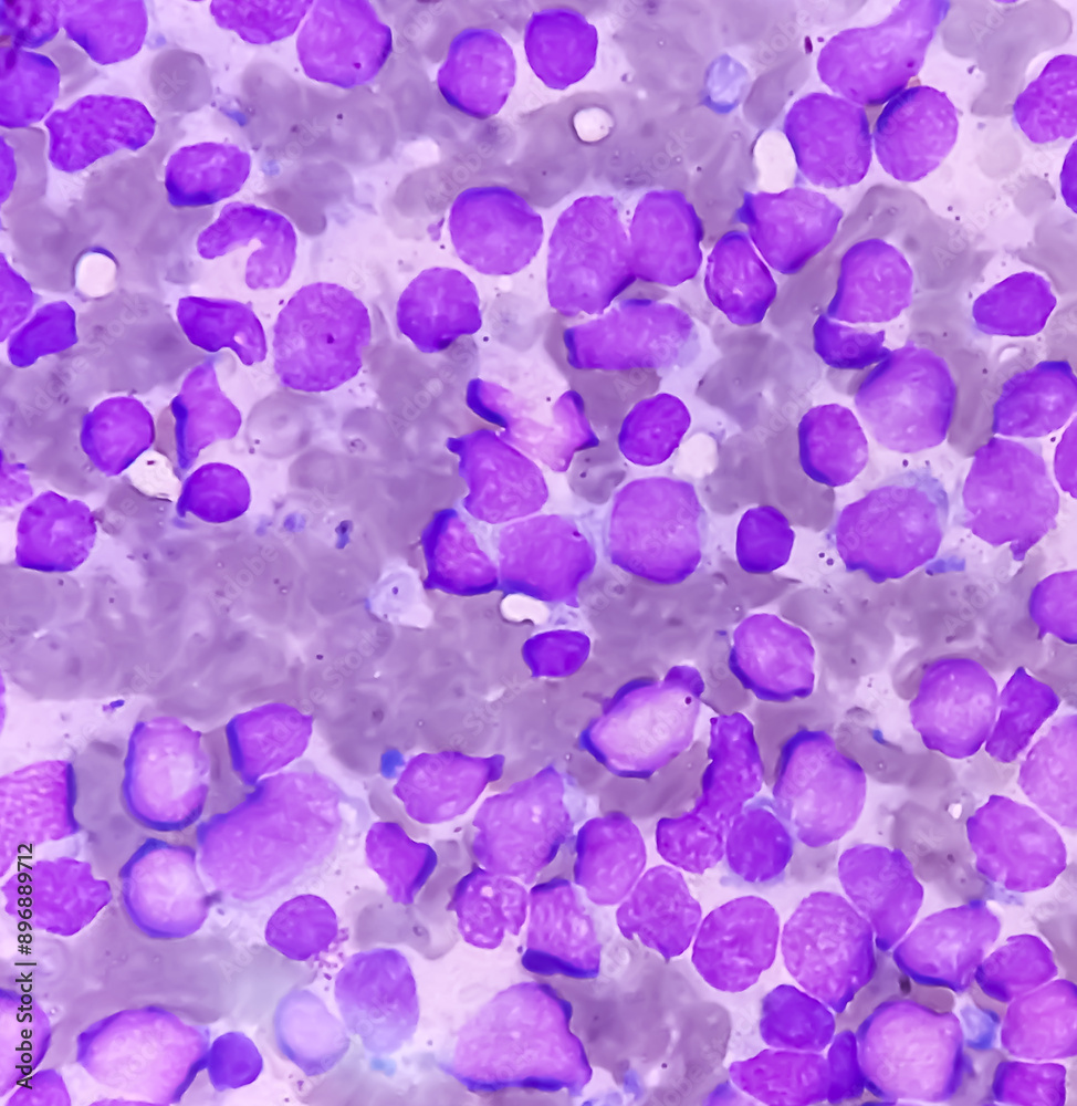 Foto de Stock Bone marrow study smear picture of Acute Myeloid Leukemia, Blast cell ...