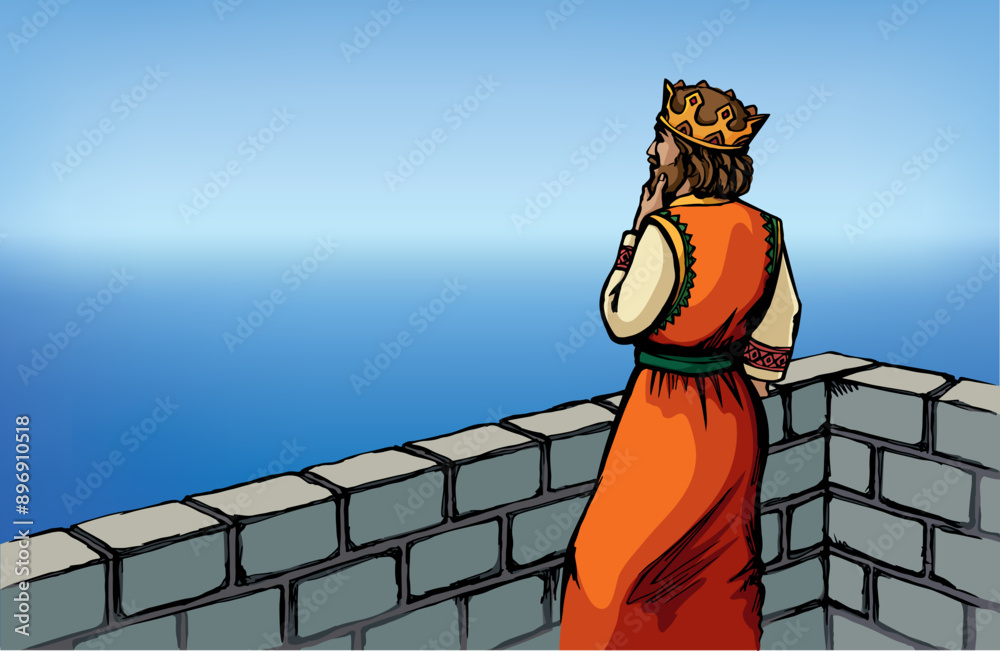 Vector drawing. King David on the roof of palace Stock Vector | Adobe Stock