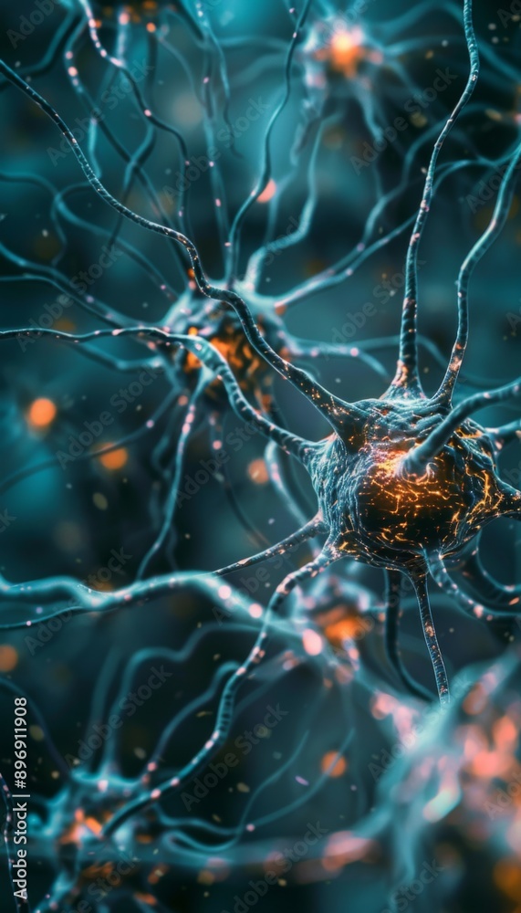 Neurons and nervous system. Human synapse brain science nerve cell. Anatomy biology Stock ...