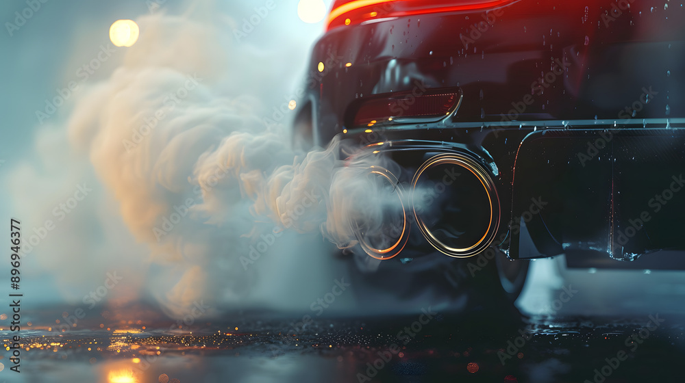 Exhaust smoke coming out of the pipe of the car in close-up. Car ...