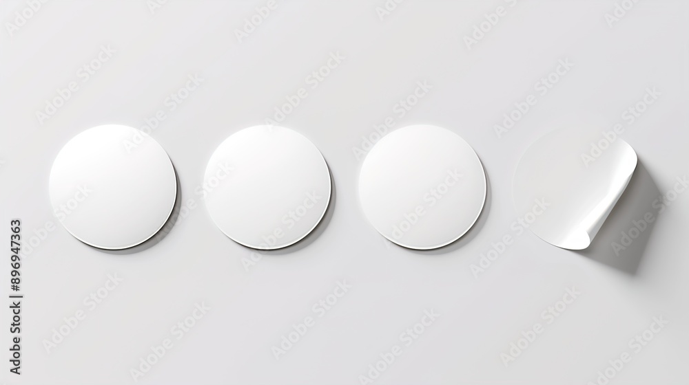 Circle adhesive symbols. White tags, realistic set round paper adhesive ...