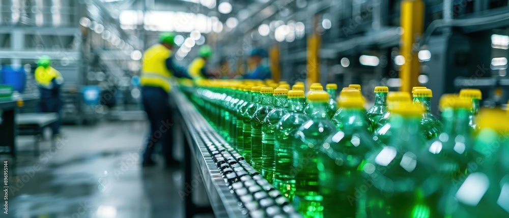 Quality Control Check: Factory Workers Monitoring Bottling Process in ...