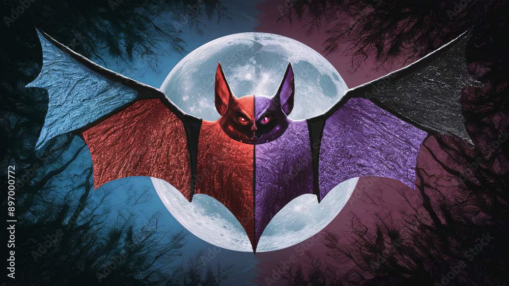 Illustration of a mythical bat with wings divided into four different ...