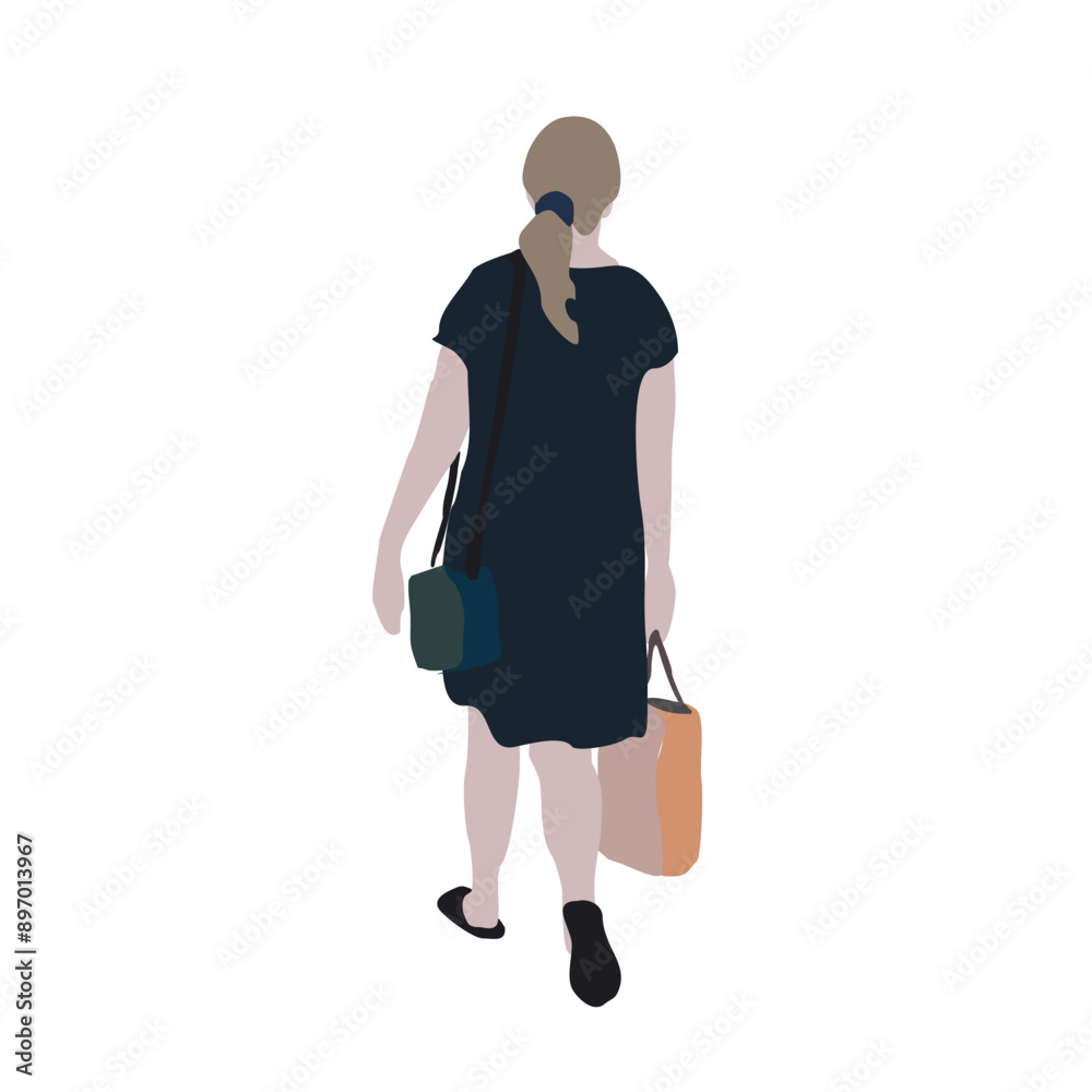 A woman walks down the street in summer clothes. 2D image to use as ...