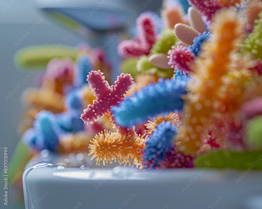 Bacteria thriving on bathroom surfaces, [germs, bathroom], [depicting ...