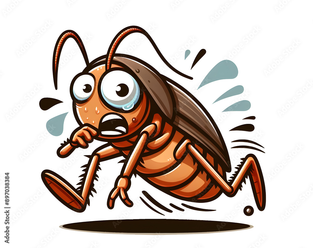 vector cute running scared cockroach cartoon vector illustration ...