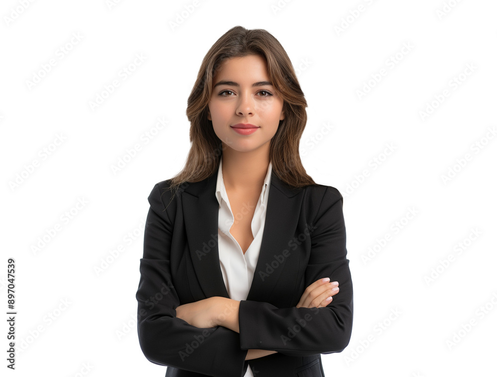 isolated portrait of confident businesswoman in suit with crossed arms ...