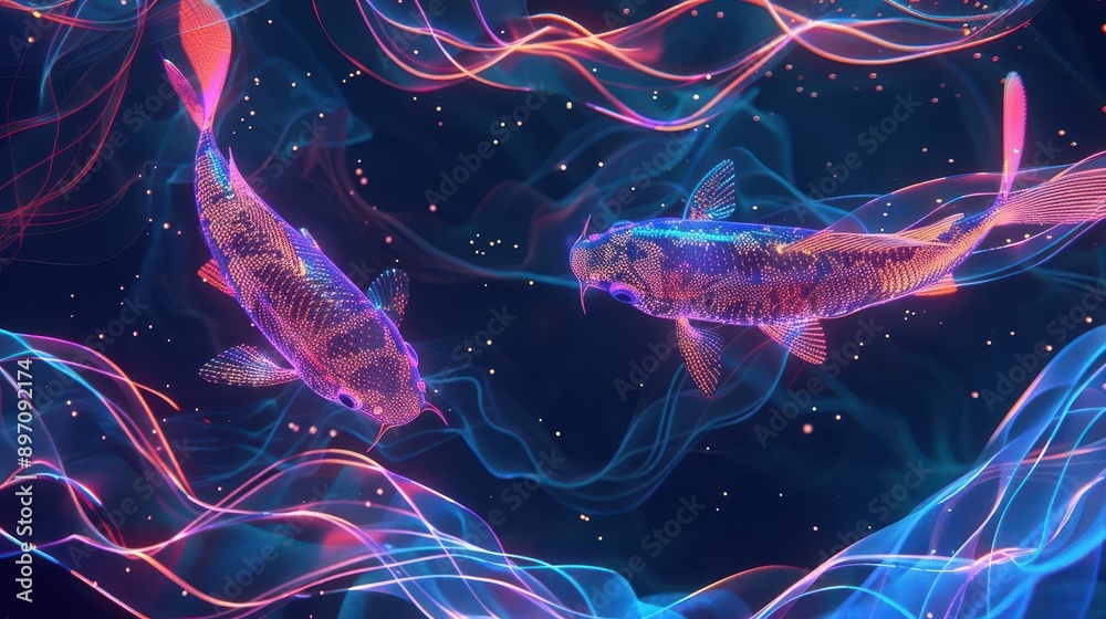 cyberpunk interpretation of traditional japanese wave pattern neon ...