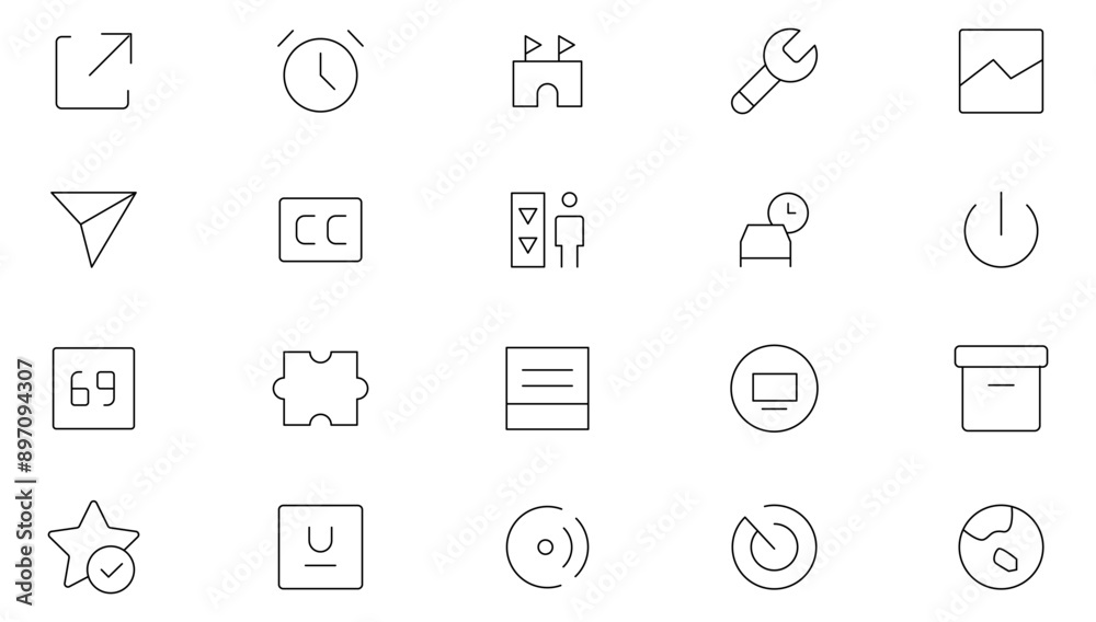 Basic interface UX UI linear icon set. UI UX interface icons. User ...