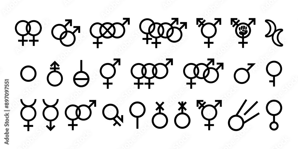 LGBT symbols for bisexual, bigender, intergender. LGBT gender signs set ...