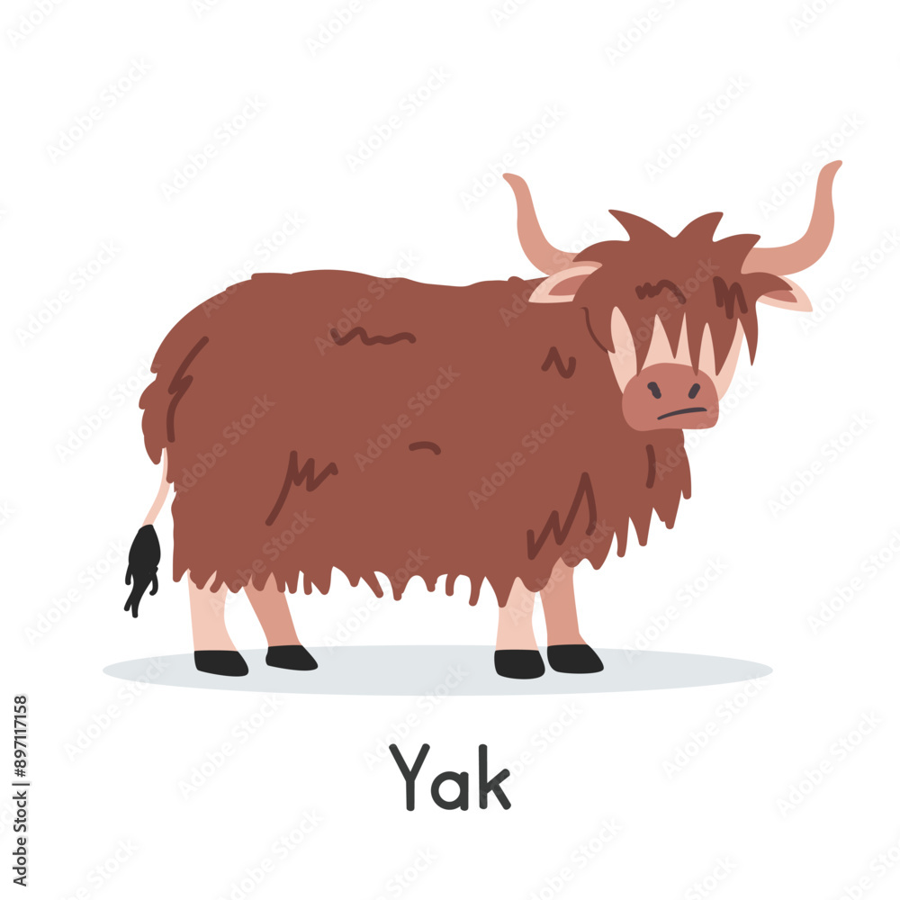 Yak vector illustration. Cute long-haired yak cartoon clipart, animal ...