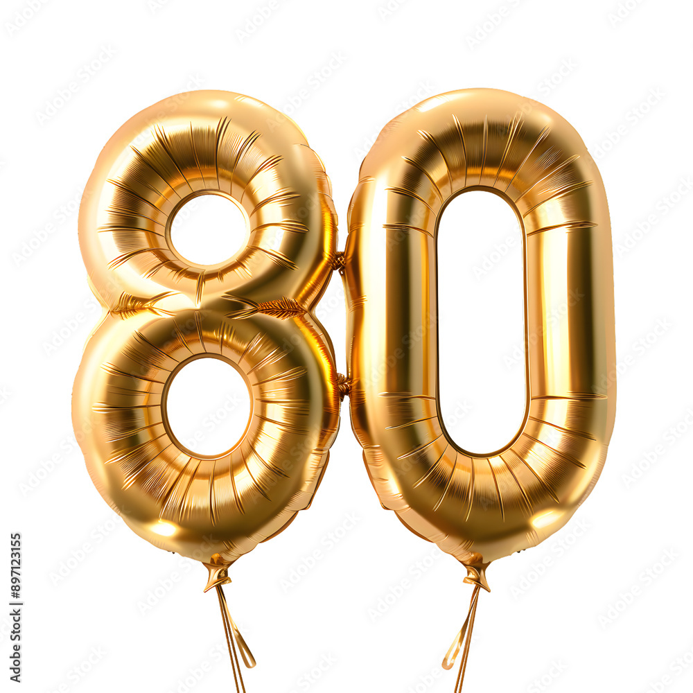 Number "80" foil golden balloon isolated on transparent background ...