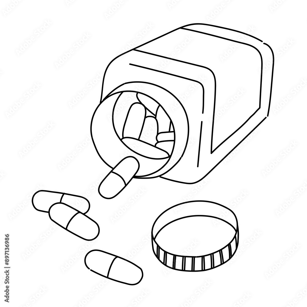 PNG medicine bottle & pills doodle illustration, transparent background ...