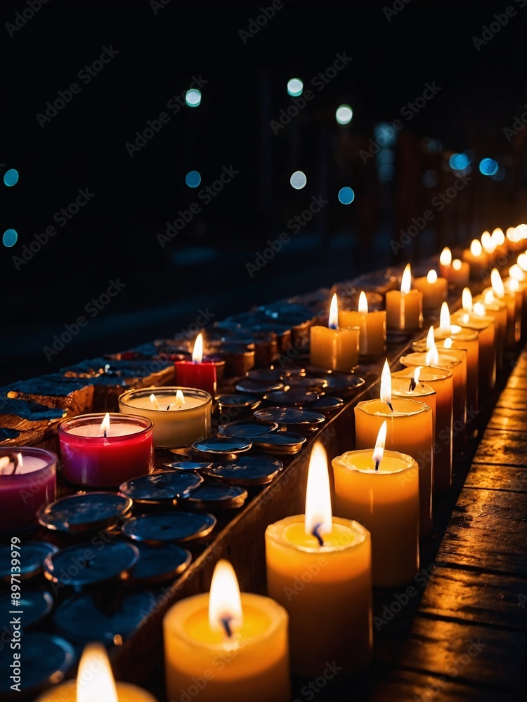 HD 4K wallpaper of candles glowing at night. Stock image. High contrast ...