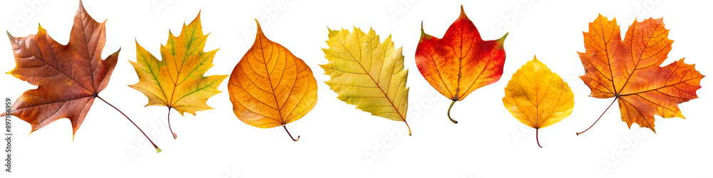 Border frame of fallen yellow and orange leaves isolated on a ...