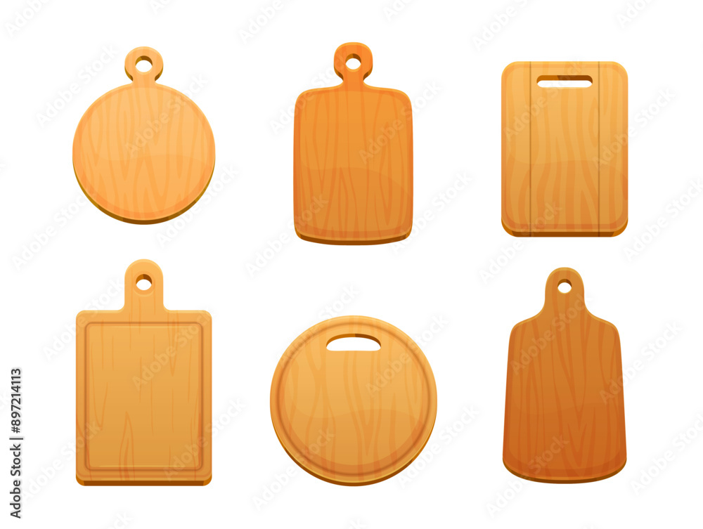 Vector de Stock Cartoon chopping boards. Vector set of wooden kitchen ...