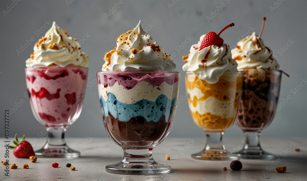 Collection of Sundae sundaes ice cream frozen dessert in tulip glass ...