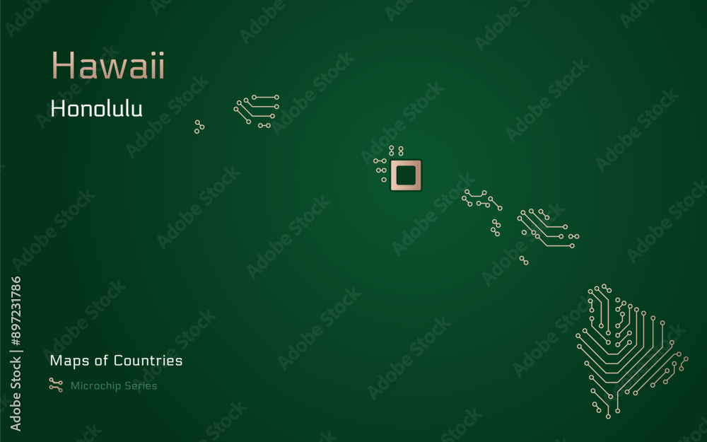Hawaii Map with a capital of Honolulu Shown in a Microchip Pattern. E ...