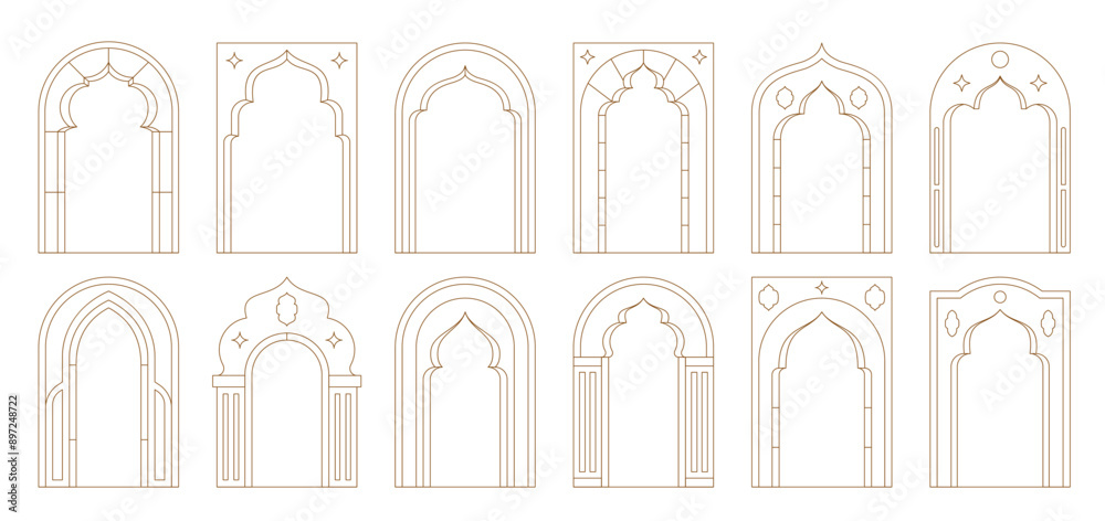 Muslim frames, Ramadan arabian boho arches with borders of vector line ...
