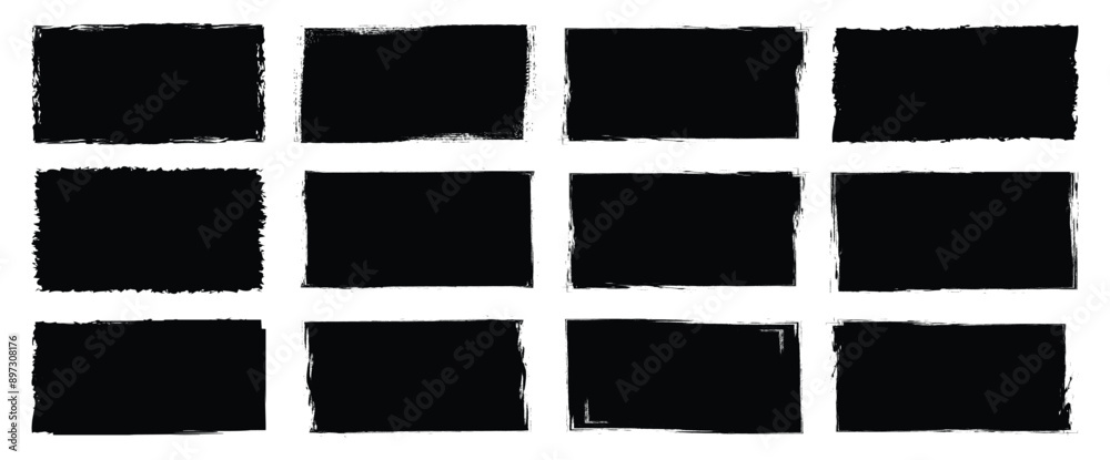 Set of rectangular grunge template backgrounds. Black square shapes ...