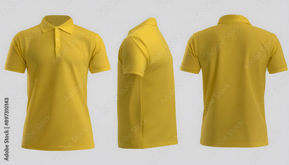 Firefly YELLOW collared shirt mockup, front, side and back views, tee ...
