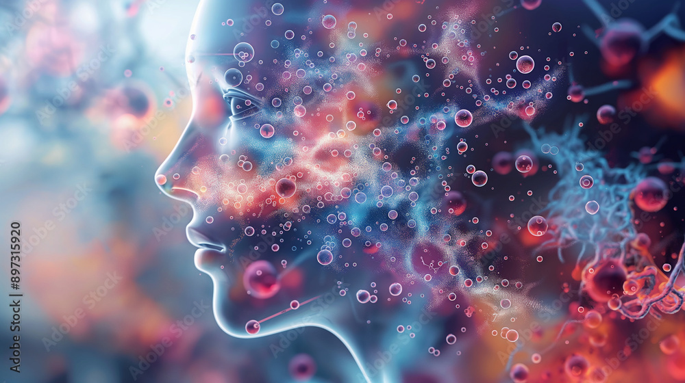 Artistic representation of the mind made up of molecular structures ...