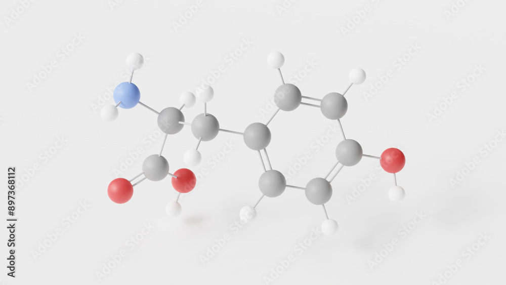 tyrosine molecule 3d, molecular structure, ball and stick model ...