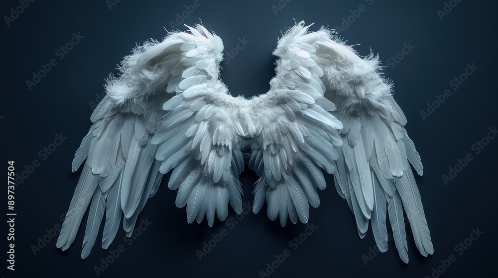 Elegant white angel wings against dark background, capturing ethereal ...