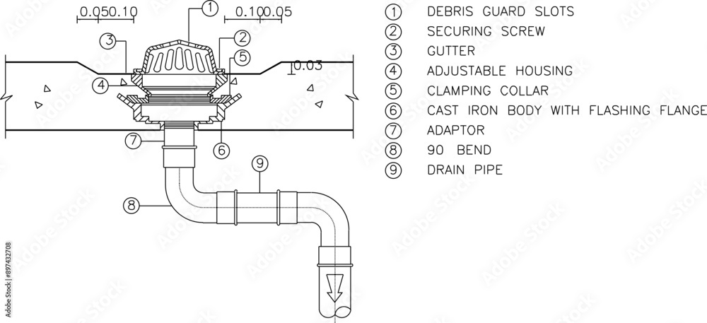 Vector silhouette illustration sketch of detailed Roof Drain and Floor ...
