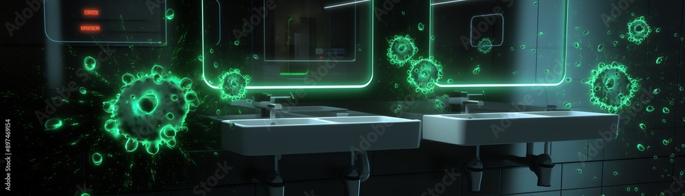 Germs in bathroom grout lines, germs, bathroom, highlighting areas ...