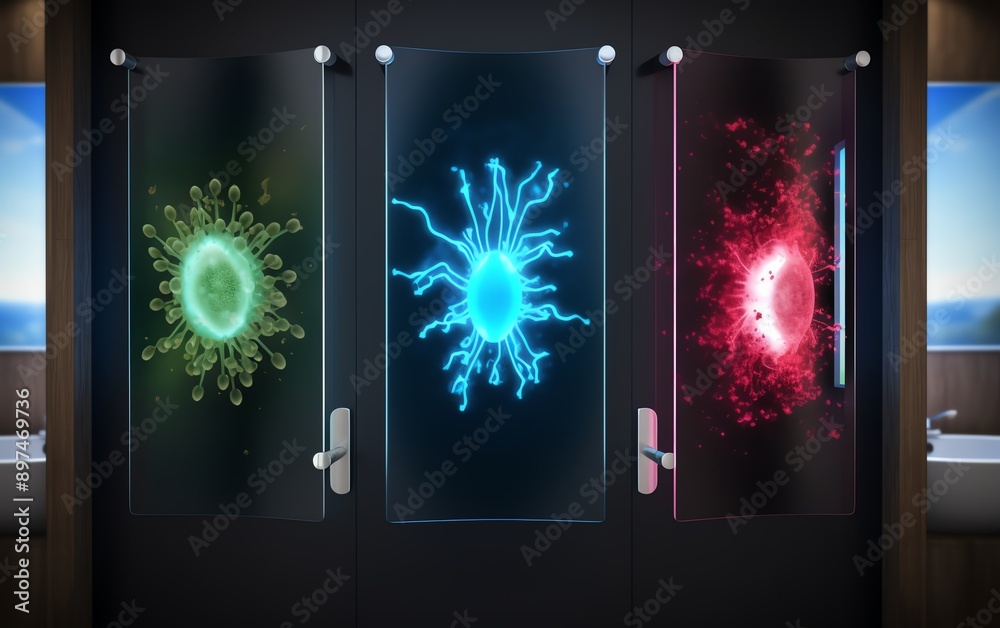 Bacterial colonies on bathroom door frames, germs, bathroom, showing ...